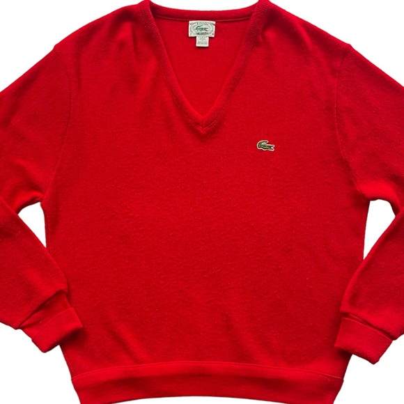Izod Lacoste | Sweaters | Vintage Lacoste Izod Mens Large Sweater Red V Neck Long Sleeve Made In ...